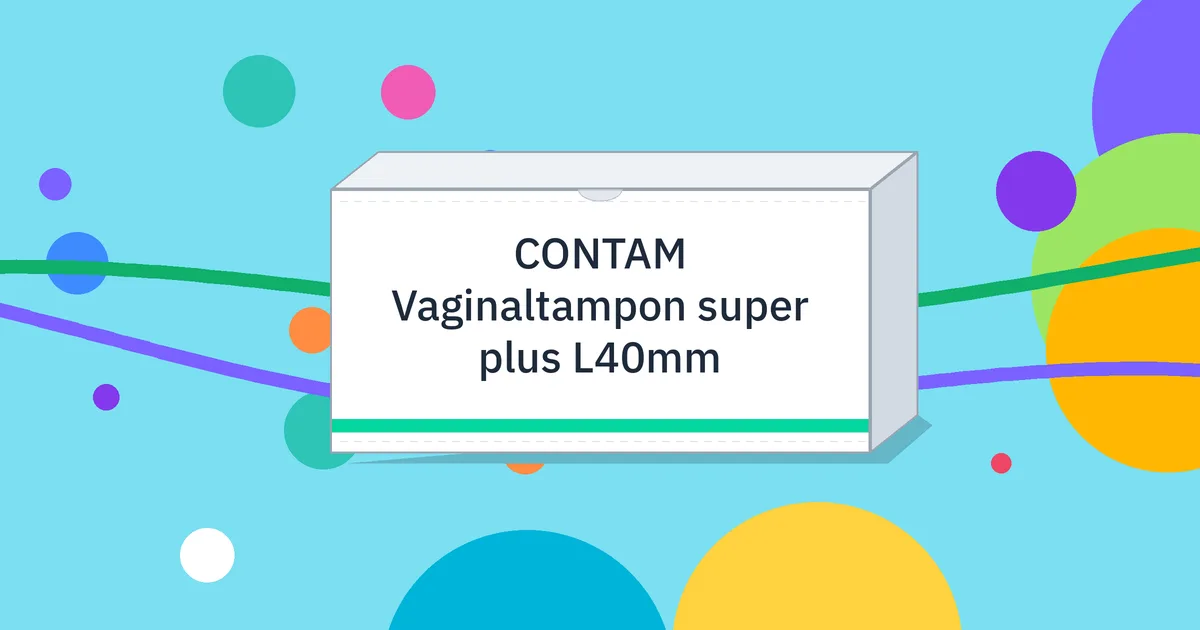 Symbolbild: Packung mit der Aufschrift CONTAM Vaginaltampon super plus L40mm (PZN 19278318) – Verfügbarkeit und Bezug in Apotheken in Frankfurt am Main