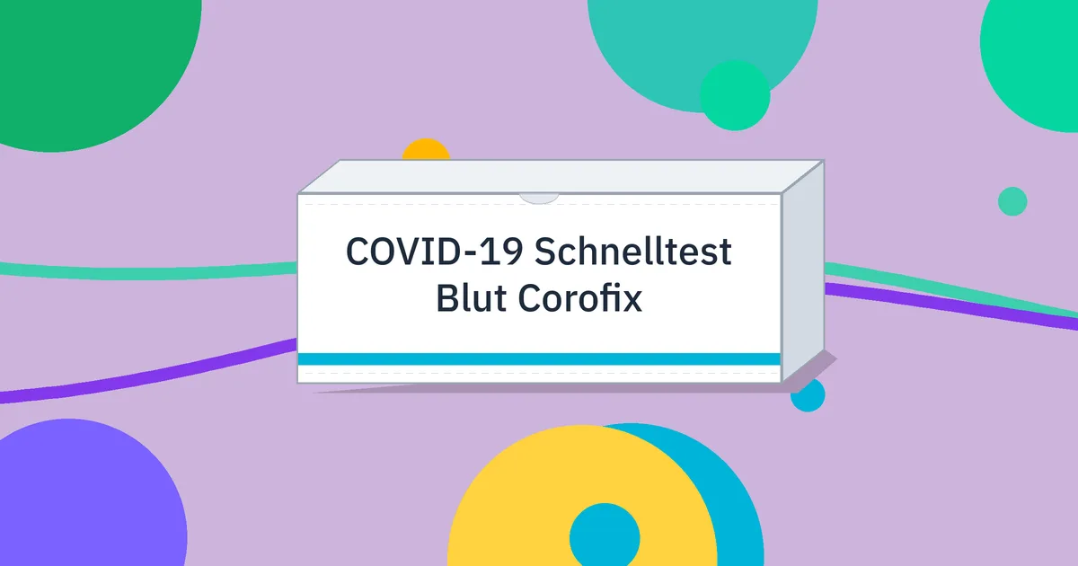 Symbolbild: Packung mit der Aufschrift COVID-19 Schnelltest Blut Corofix (PZN 16737903) – Verfügbarkeit und Bezug in Apotheken in Frankfurt am Main