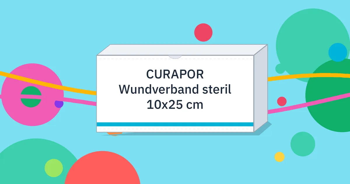 Symbolbild: Packung mit der Aufschrift CURAPOR Wundverband steril 10x25 cm (PZN 20179633) – Verfügbarkeit und Bezug in Apotheken in Frankfurt am Main