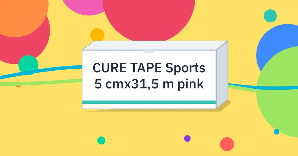 Symbolbild: Packung mit der Aufschrift CURE TAPE Sports 5 cmx31,5 m pink (PZN 19711910) – Verfügbarkeit und Bezug in Apotheken in Frankfurt am Main