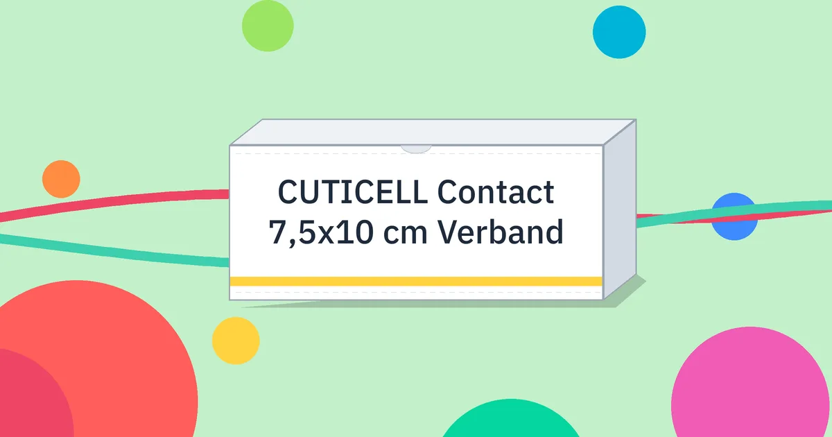 Symbolbild: Packung mit der Aufschrift CUTICELL Contact 7,5x10 cm Verband (PZN 08515123) – Verfügbarkeit und Bezug in Apotheken in Frankfurt am Main