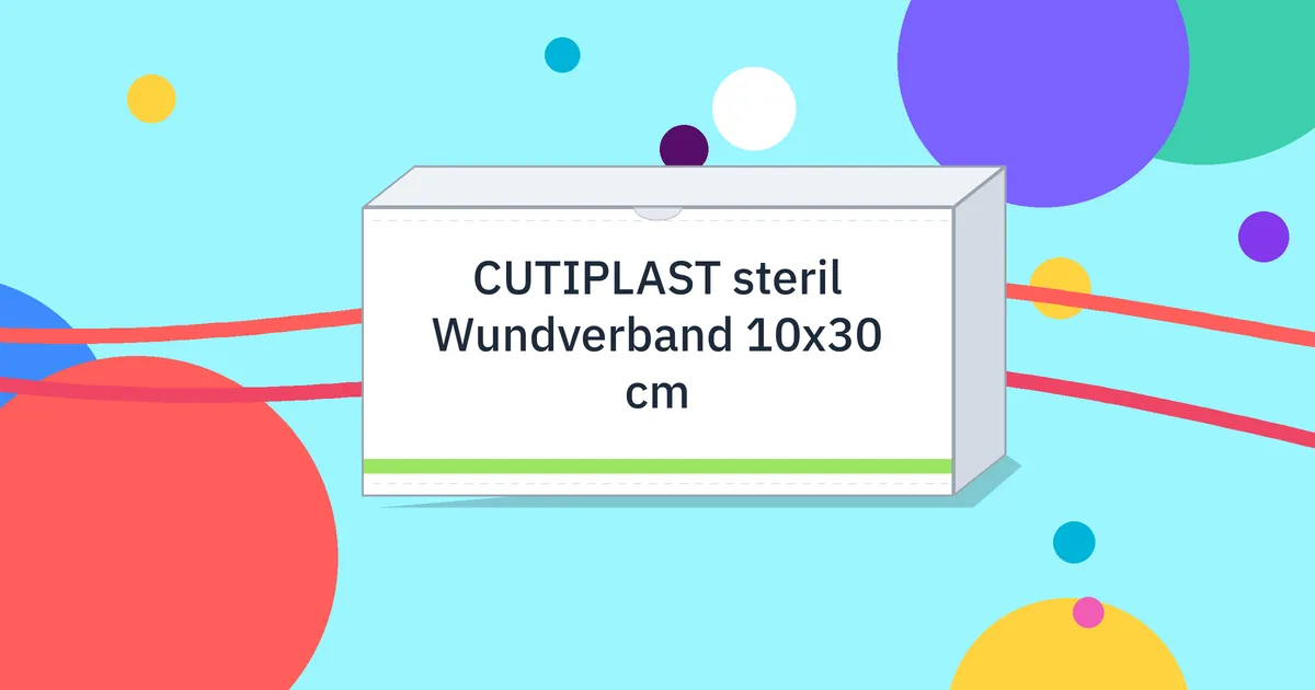 Symbolbild: Packung mit der Aufschrift CUTIPLAST steril Wundverband 10x30 cm (PZN 19700119) – Verfügbarkeit und Bezug in Apotheken in Frankfurt am Main