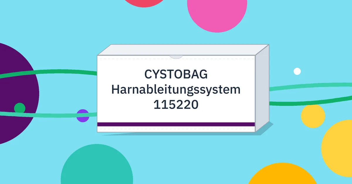 Symbolbild: Packung mit der Aufschrift CYSTOBAG Harnableitungssystem 115220 (PZN 07008200) – Verfügbarkeit und Bezug in Apotheken in Frankfurt am Main