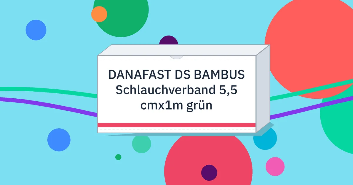 Symbolbild: Packung mit der Aufschrift DANAFAST DS BAMBUS Schlauchverband 5,5 cmx1m grün (PZN 18368278) – Verfügbarkeit und Bezug in Apotheken in Frankfurt am Main