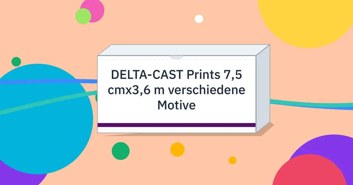 Symbolbild: Packung mit der Aufschrift DELTA-CAST Prints 7,5 cmx3,6 m verschiedene Motive (PZN 16023397) – Verfügbarkeit und Bezug in Apotheken in Frankfurt am Main