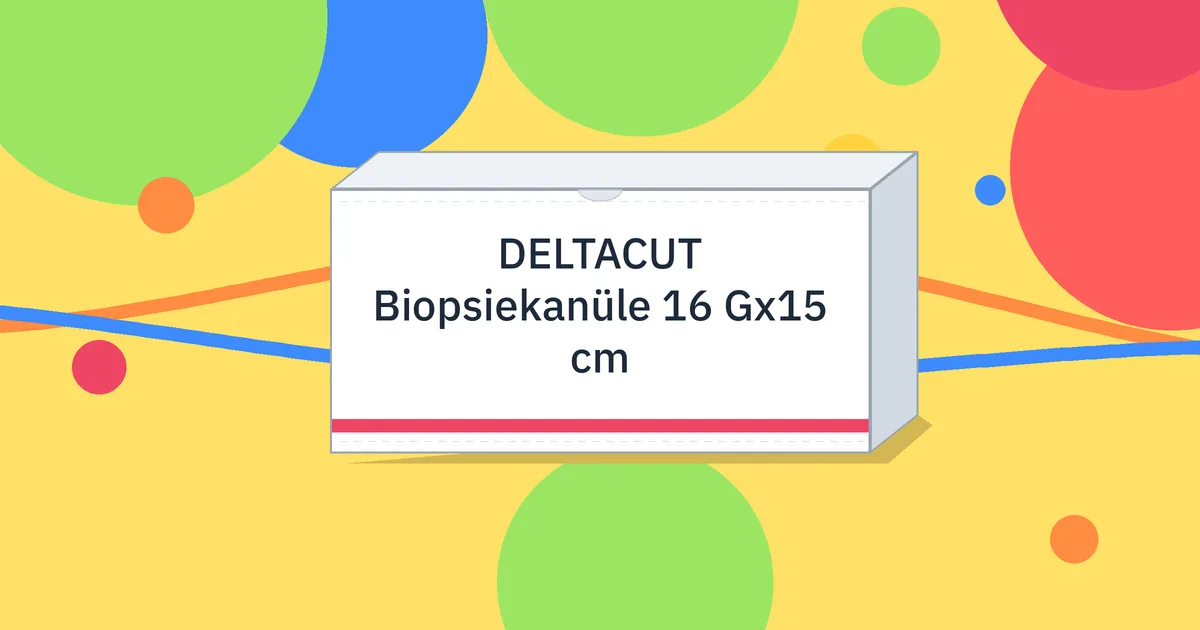 Symbolbild: Packung mit der Aufschrift DELTACUT Biopsiekanüle 16 Gx15 cm (PZN 06935884) – Verfügbarkeit und Bezug in Apotheken in Frankfurt am Main