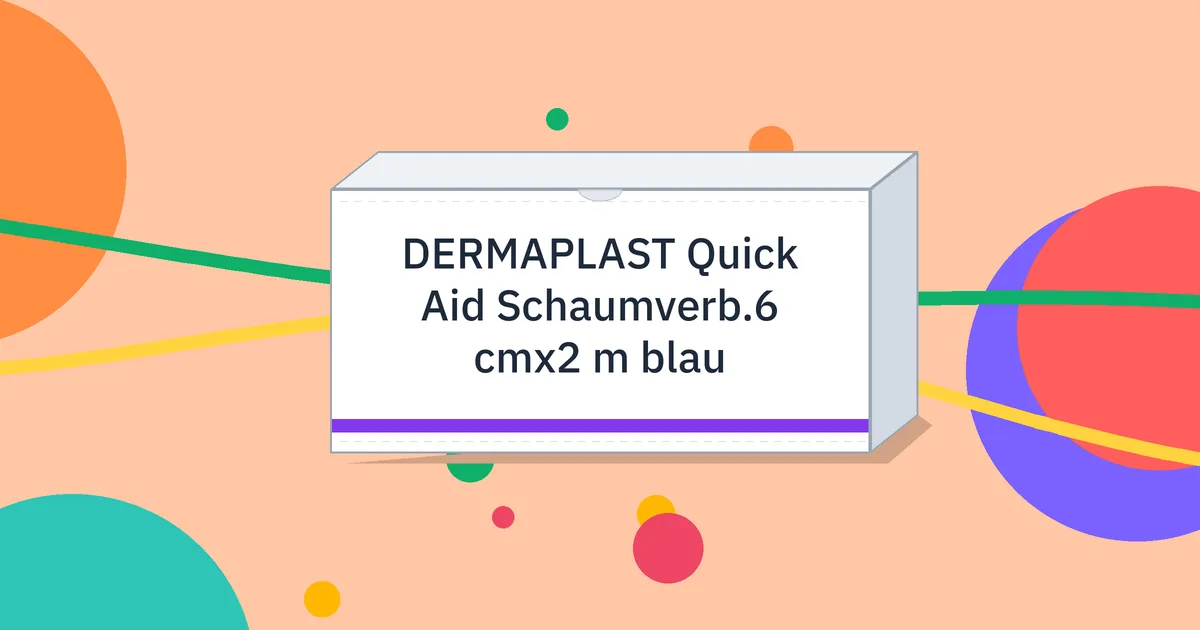 Symbolbild: Packung mit der Aufschrift DERMAPLAST Quick Aid Schaumverb.6 cmx2 m blau (PZN 15389908) – Verfügbarkeit und Bezug in Apotheken in Frankfurt am Main