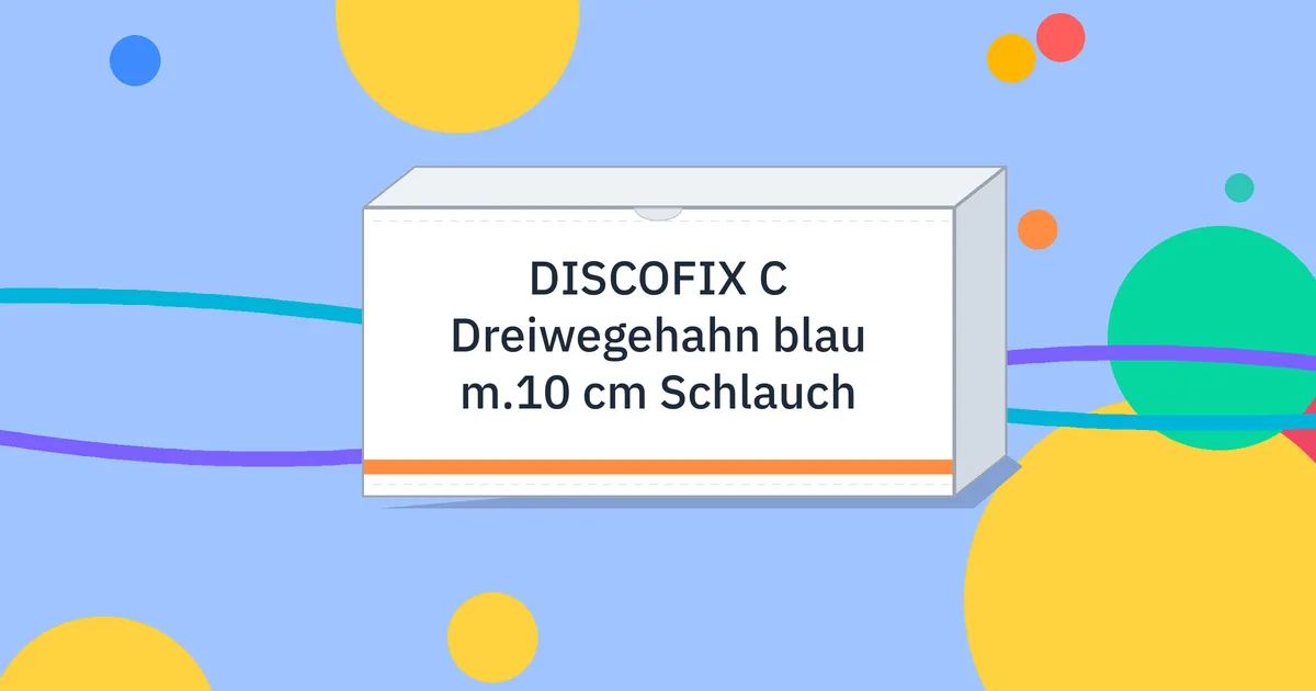 Symbolbild: Packung mit der Aufschrift DISCOFIX C Dreiwegehahn blau m.10 cm Schlauch (PZN 03672579) – Verfügbarkeit und Bezug in Apotheken in Frankfurt am Main
