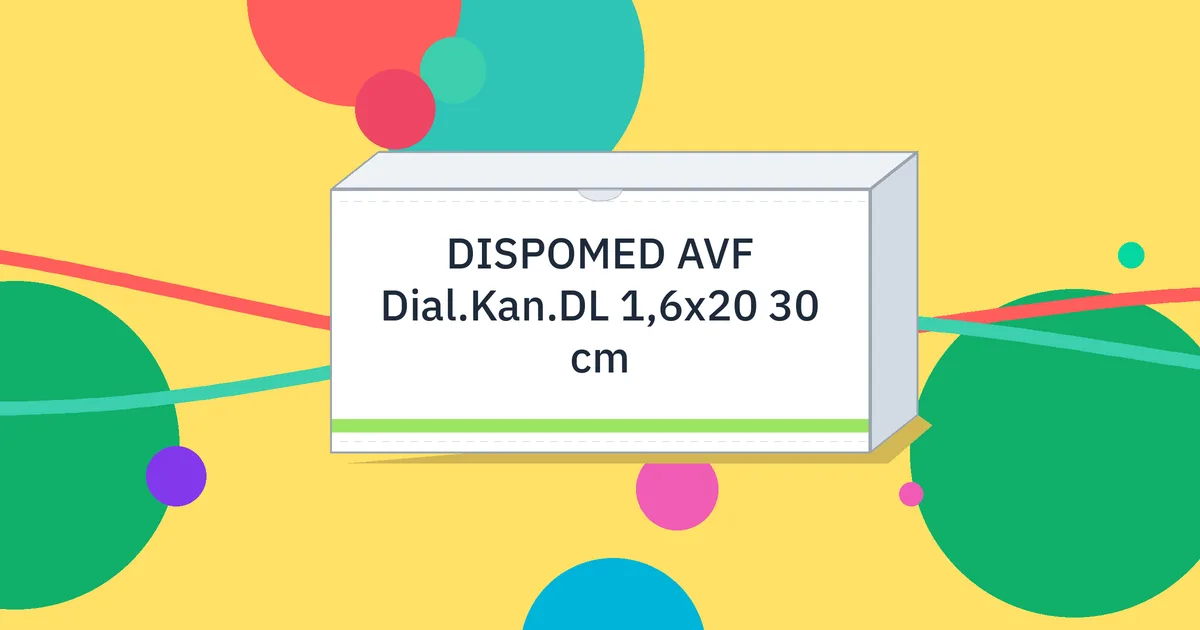 Symbolbild: Packung mit der Aufschrift DISPOMED AVF Dial.Kan.DL 1,6x20 30 cm (PZN 08495573) – Verfügbarkeit und Bezug in Apotheken in Frankfurt am Main