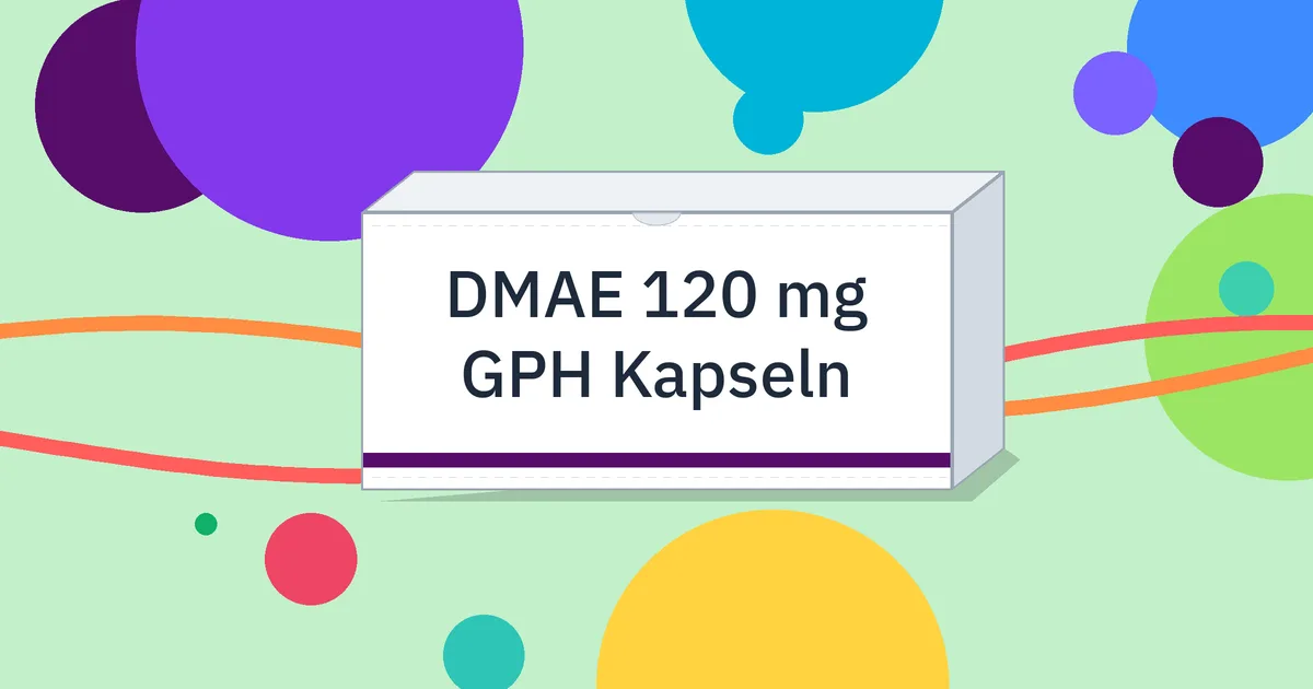 Symbolbild: Packung mit der Aufschrift DMAE 120 mg GPH Kapseln (PZN 10829260) – Verfügbarkeit und Bezug in Apotheken in Frankfurt am Main