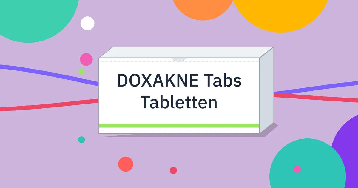 Symbolbild: Packung mit der Aufschrift DOXAKNE Tabs Tabletten (PZN 03930722) – Verfügbarkeit und Bezug in Apotheken in Frankfurt am Main