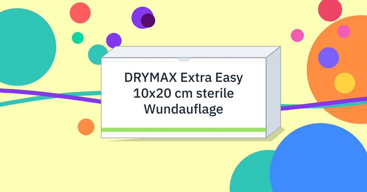 Symbolbild: Packung mit der Aufschrift DRYMAX Extra Easy 10x20 cm sterile Wundauflage (PZN 14357378) – Verfügbarkeit und Bezug in Apotheken in Frankfurt am Main