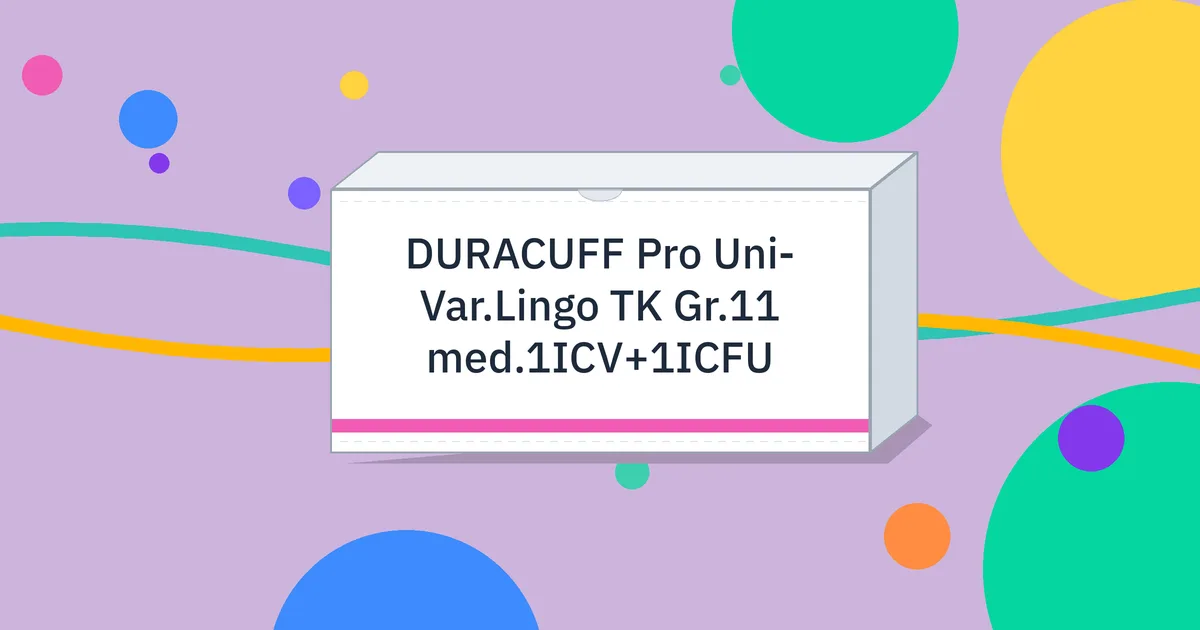 Symbolbild: Packung mit der Aufschrift DURACUFF Pro Uni-Var.Lingo TK Gr.11 med.1ICV+1ICFU (PZN 19245193) – Verfügbarkeit und Bezug in Apotheken in Frankfurt am Main