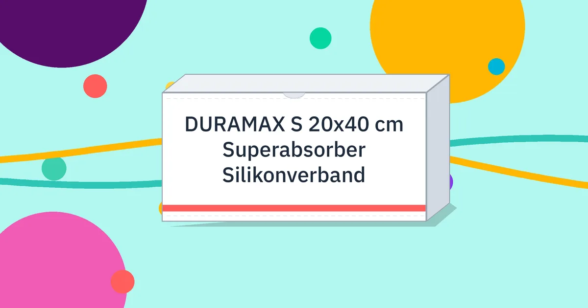 Symbolbild: Packung mit der Aufschrift DURAMAX S 20x40 cm Superabsorber Silikonverband (PZN 19799307) – Verfügbarkeit und Bezug in Apotheken in Frankfurt am Main