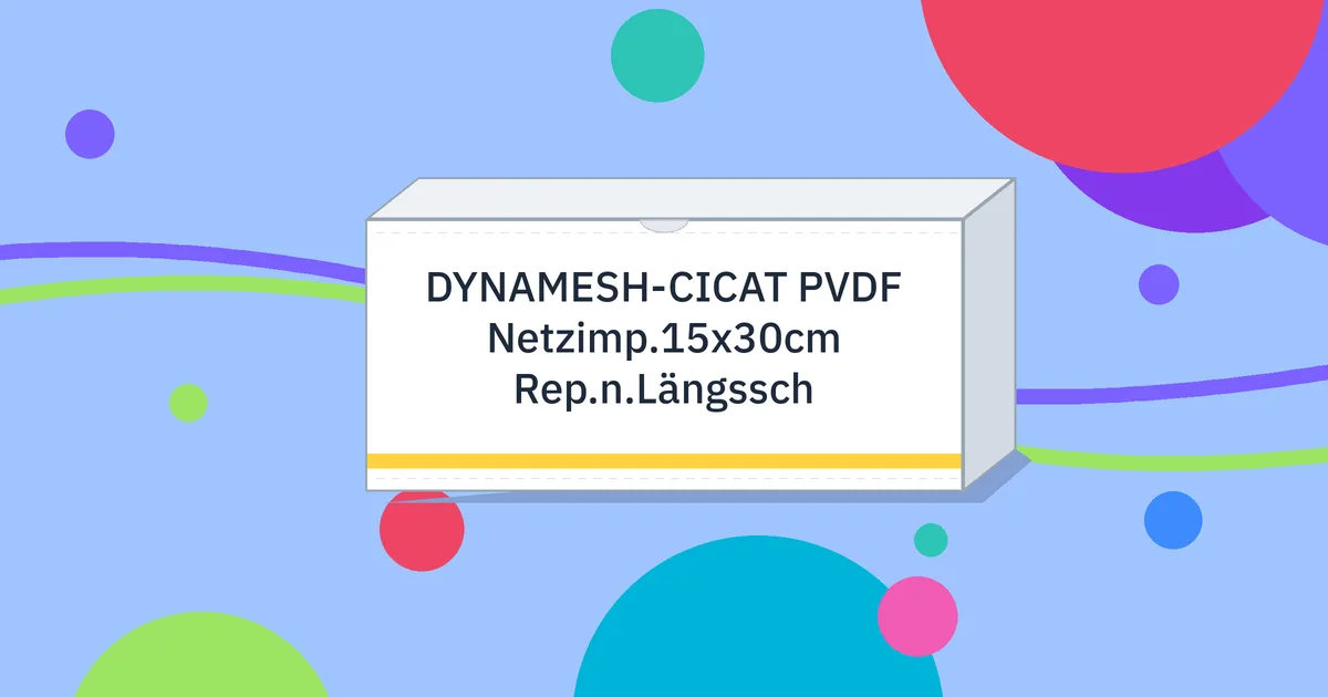 Symbolbild: Packung mit der Aufschrift DYNAMESH-CICAT PVDF Netzimp.15x30cm Rep.n.Längssch (PZN 19372477) – Verfügbarkeit und Bezug in Apotheken in Frankfurt am Main