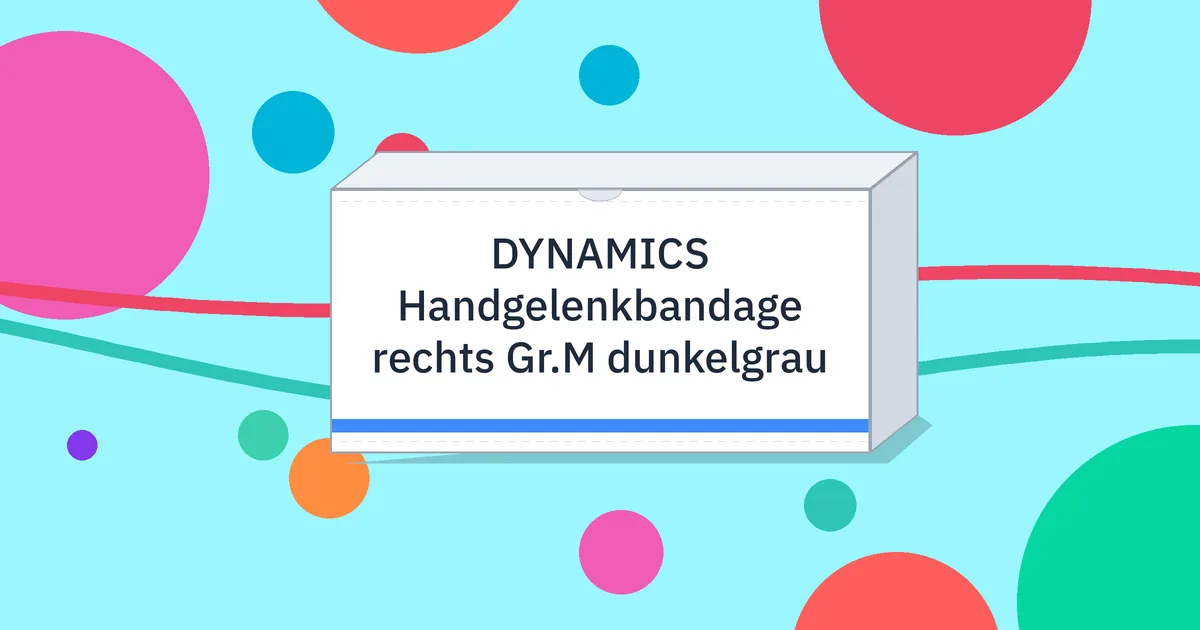 Symbolbild: Packung mit der Aufschrift DYNAMICS Handgelenkbandage rechts Gr.M dunkelgrau (PZN 10633048) – Verfügbarkeit und Bezug in Apotheken in Frankfurt am Main