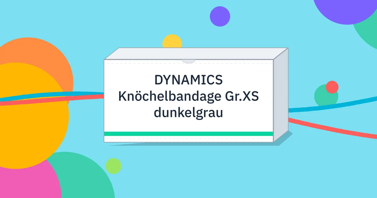 Symbolbild: Packung mit der Aufschrift DYNAMICS Knöchelbandage Gr.XS dunkelgrau (PZN 10633976) – Verfügbarkeit und Bezug in Apotheken in Frankfurt am Main