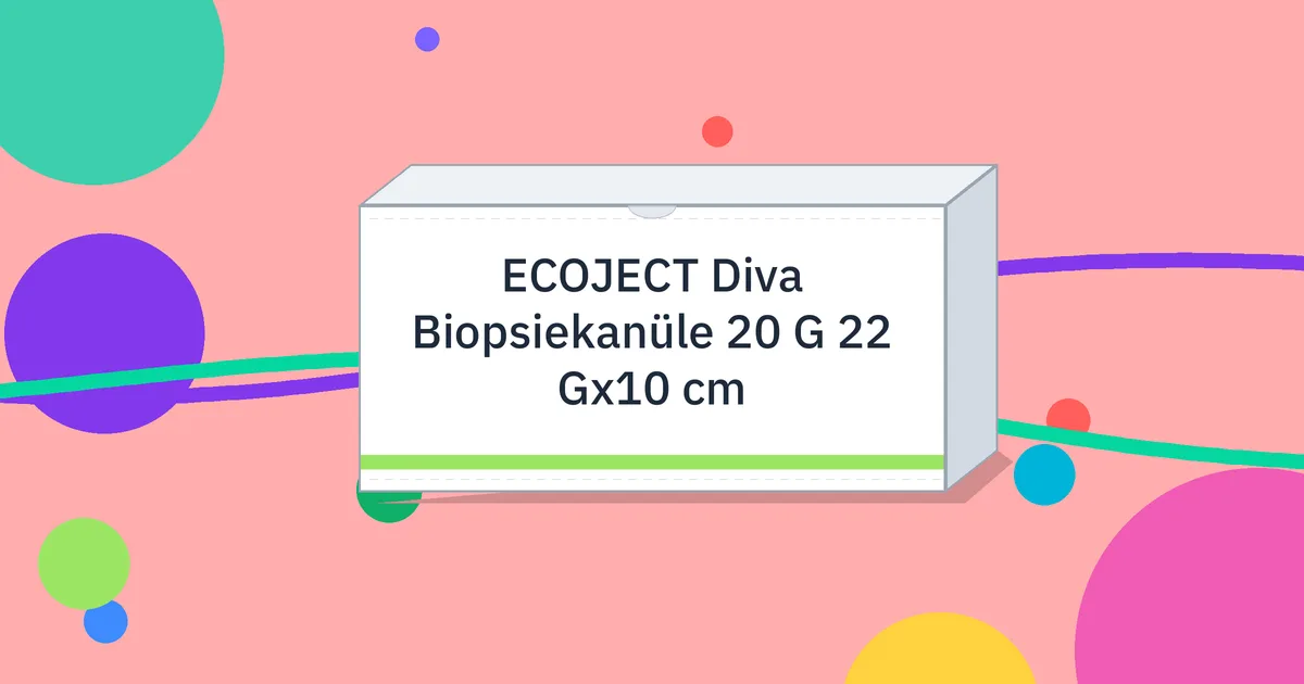 Symbolbild: Packung mit der Aufschrift ECOJECT Diva Biopsiekanüle 20 G 22 Gx10 cm (PZN 06125524) – Verfügbarkeit und Bezug in Apotheken in Frankfurt am Main