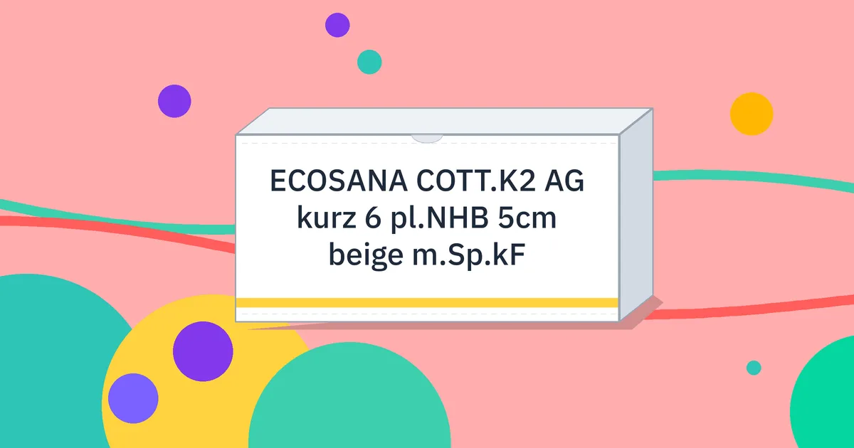 Symbolbild: Packung mit der Aufschrift ECOSANA COTT.K2 AG kurz 6 pl.NHB 5cm beige m.Sp.kF (PZN 16950850) – Verfügbarkeit und Bezug in Apotheken in Frankfurt am Main