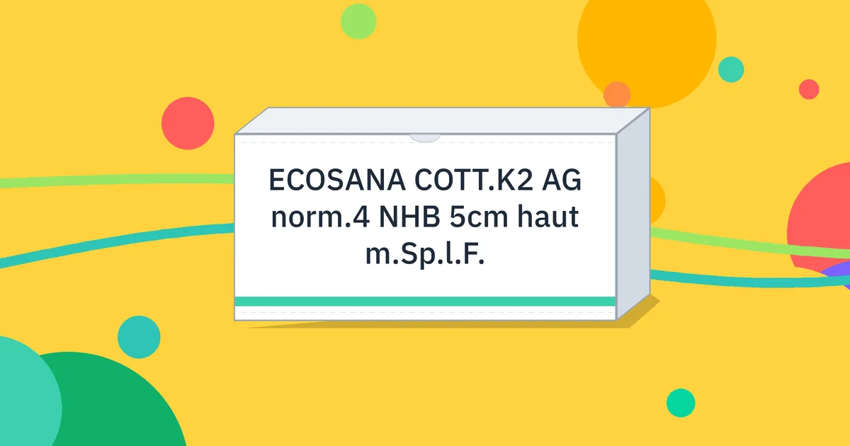 Symbolbild: Packung mit der Aufschrift ECOSANA COTT.K2 AG norm.4 NHB 5cm haut m.Sp.l.F. (PZN 16950028) – Verfügbarkeit und Bezug in Apotheken in Frankfurt am Main