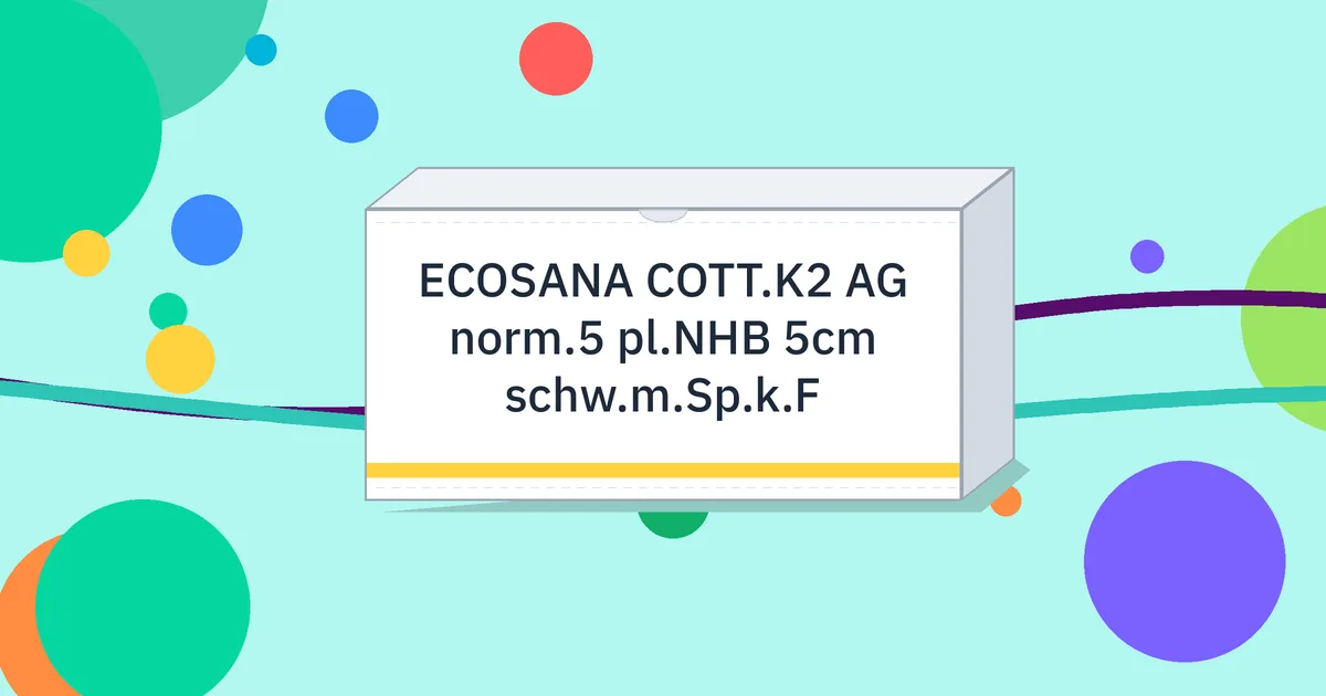 Symbolbild: Packung mit der Aufschrift ECOSANA COTT.K2 AG norm.5 pl.NHB 5cm schw.m.Sp.k.F (PZN 16950235) – Verfügbarkeit und Bezug in Apotheken in Frankfurt am Main