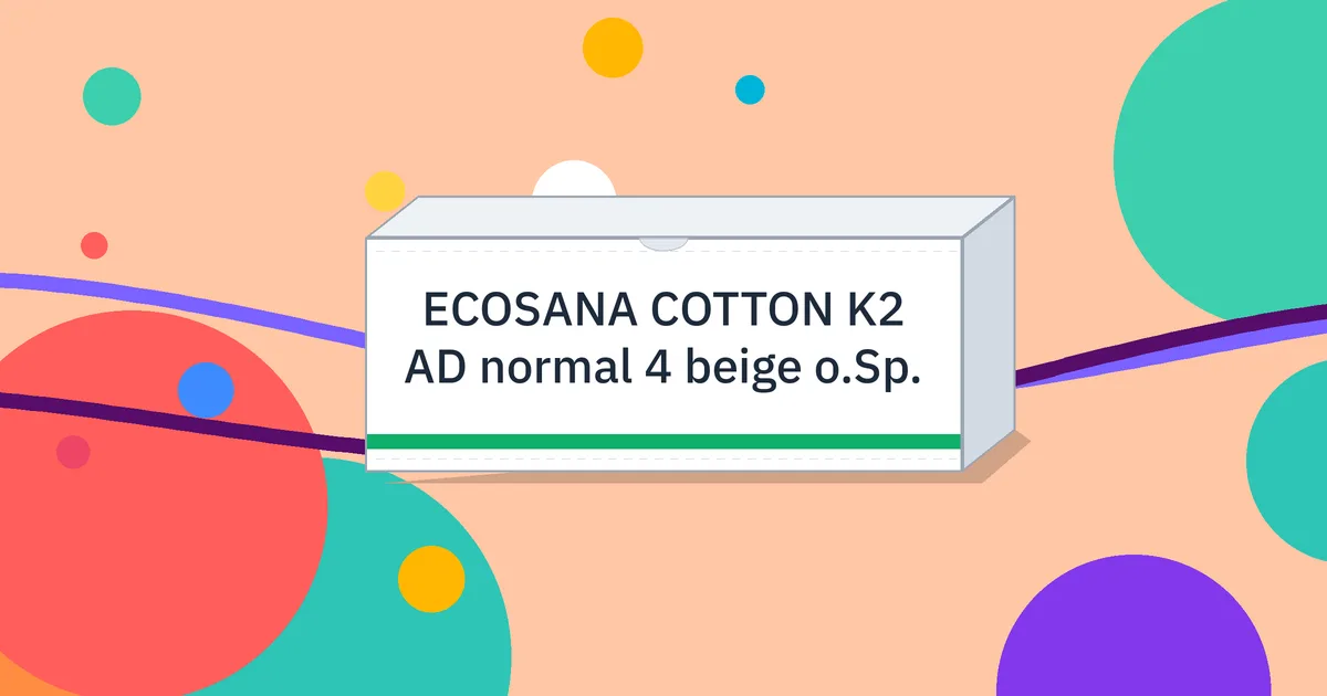 Symbolbild: Packung mit der Aufschrift ECOSANA COTTON K2 AD normal 4 beige o.Sp. (PZN 16947782) – Verfügbarkeit und Bezug in Apotheken in Frankfurt am Main
