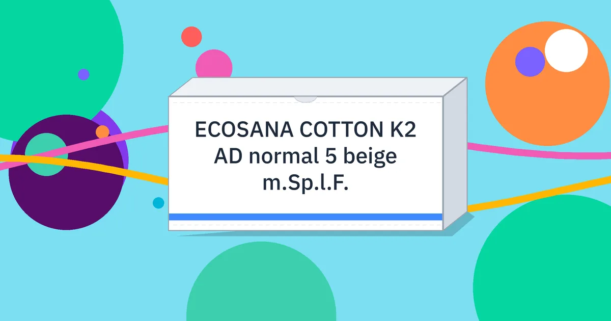 Symbolbild: Packung mit der Aufschrift ECOSANA COTTON K2 AD normal 5 beige m.Sp.l.F. (PZN 16948066) – Verfügbarkeit und Bezug in Apotheken in Frankfurt am Main