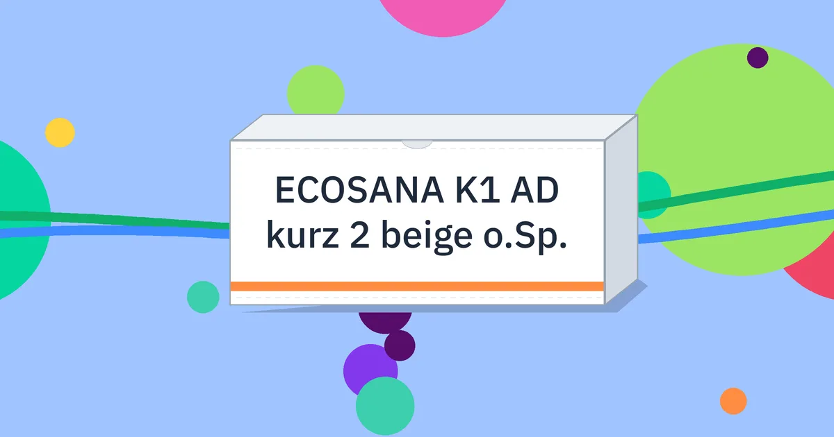 Symbolbild: Packung mit der Aufschrift ECOSANA K1 AD kurz 2 beige o.Sp. (PZN 04724485) – Verfügbarkeit und Bezug in Apotheken in Frankfurt am Main