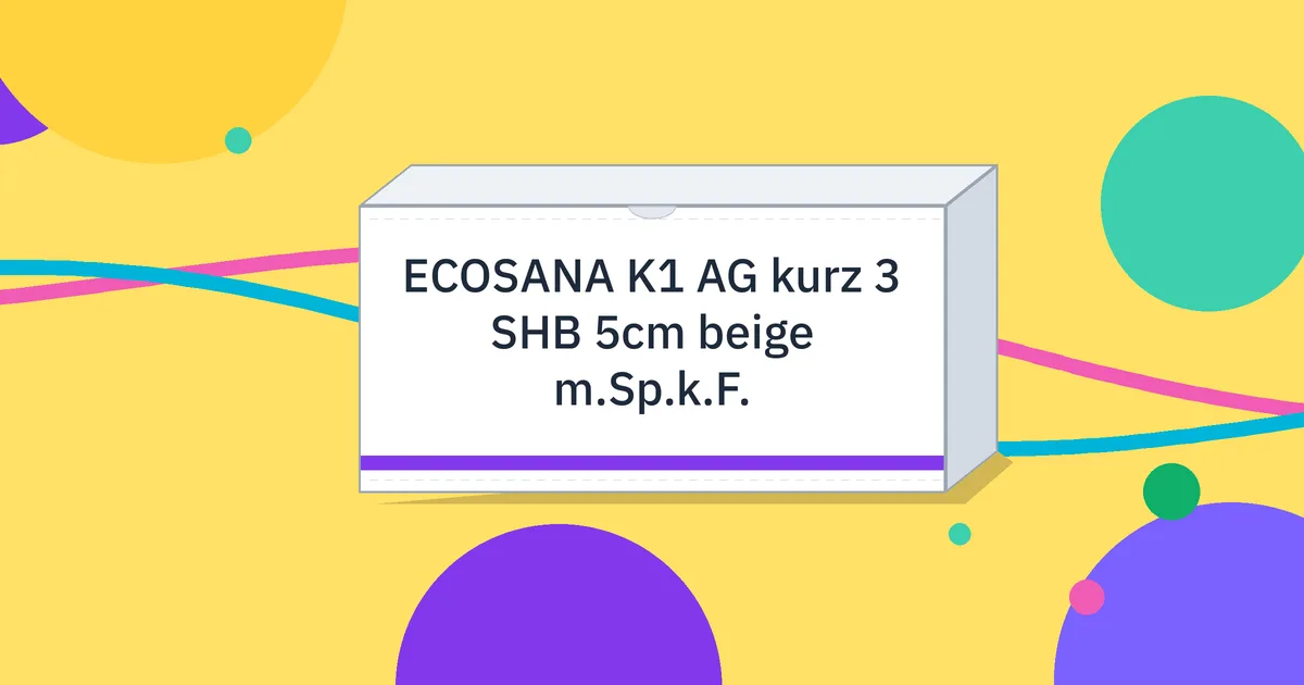 Symbolbild: Packung mit der Aufschrift ECOSANA K1 AG kurz 3 SHB 5cm beige m.Sp.k.F. (PZN 04727526) – Verfügbarkeit und Bezug in Apotheken in Frankfurt am Main