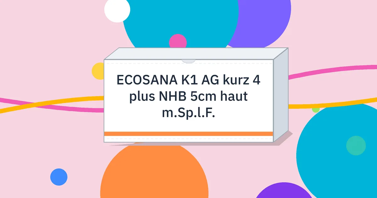 Symbolbild: Packung mit der Aufschrift ECOSANA K1 AG kurz 4 plus NHB 5cm haut m.Sp.l.F. (PZN 04728715) – Verfügbarkeit und Bezug in Apotheken in Frankfurt am Main