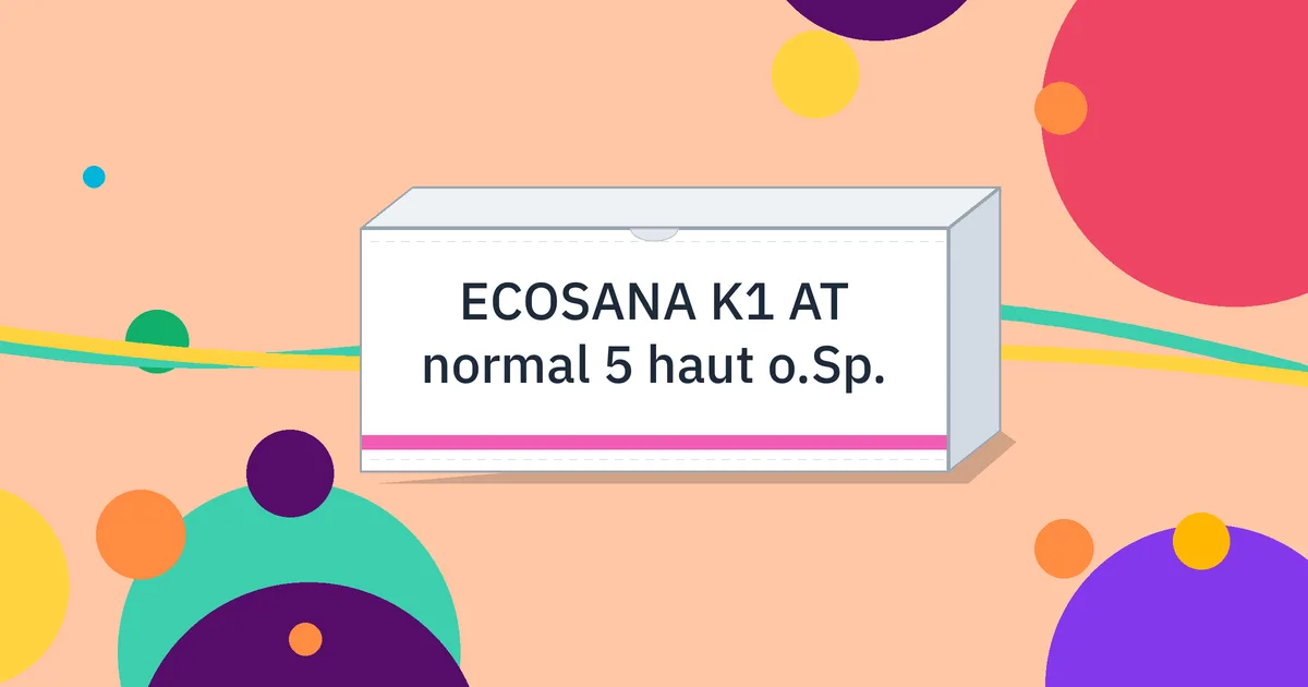 Symbolbild: Packung mit der Aufschrift ECOSANA K1 AT normal 5 haut o.Sp. (PZN 04732042) – Verfügbarkeit und Bezug in Apotheken in Frankfurt am Main