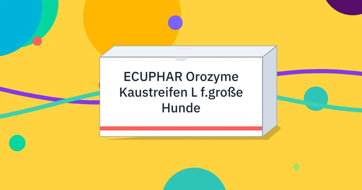 Symbolbild: Packung mit der Aufschrift ECUPHAR Orozyme Kaustreifen L f.große Hunde (PZN 19445733) – Verfügbarkeit und Bezug in Apotheken in Frankfurt am Main