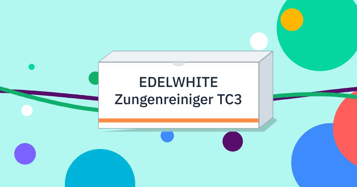 Symbolbild: Packung mit der Aufschrift EDELWHITE Zungenreiniger TC3 (PZN 06847849) – Verfügbarkeit und Bezug in Apotheken in Frankfurt am Main
