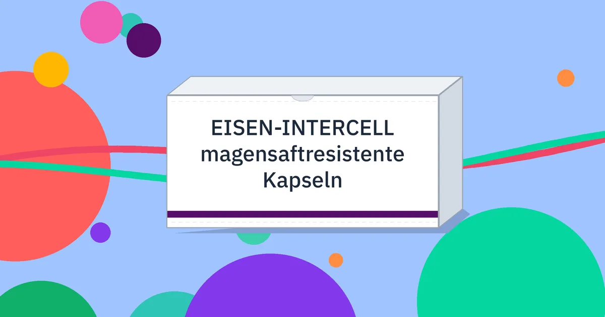 Symbolbild: Packung mit der Aufschrift EISEN-INTERCELL magensaftresistente Kapseln (PZN 19275521) – Verfügbarkeit und Bezug in Apotheken in Frankfurt am Main