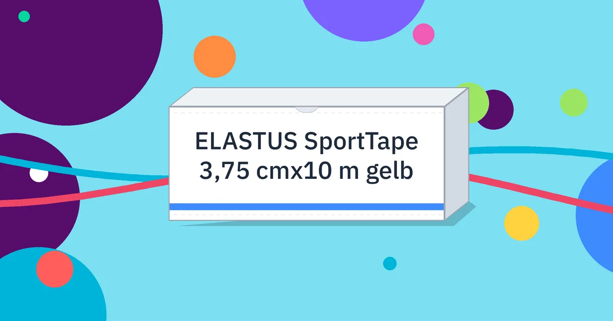 Symbolbild: Packung mit der Aufschrift ELASTUS SportTape 3,75 cmx10 m gelb (PZN 12868502) – Verfügbarkeit und Bezug in Apotheken in Frankfurt am Main