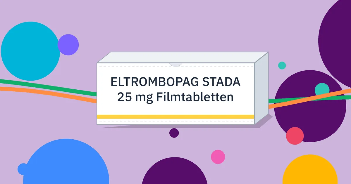 Symbolbild: Packung mit der Aufschrift ELTROMBOPAG STADA 25 mg Filmtabletten (PZN 19274705) – Verfügbarkeit und Bezug in Apotheken in Frankfurt am Main