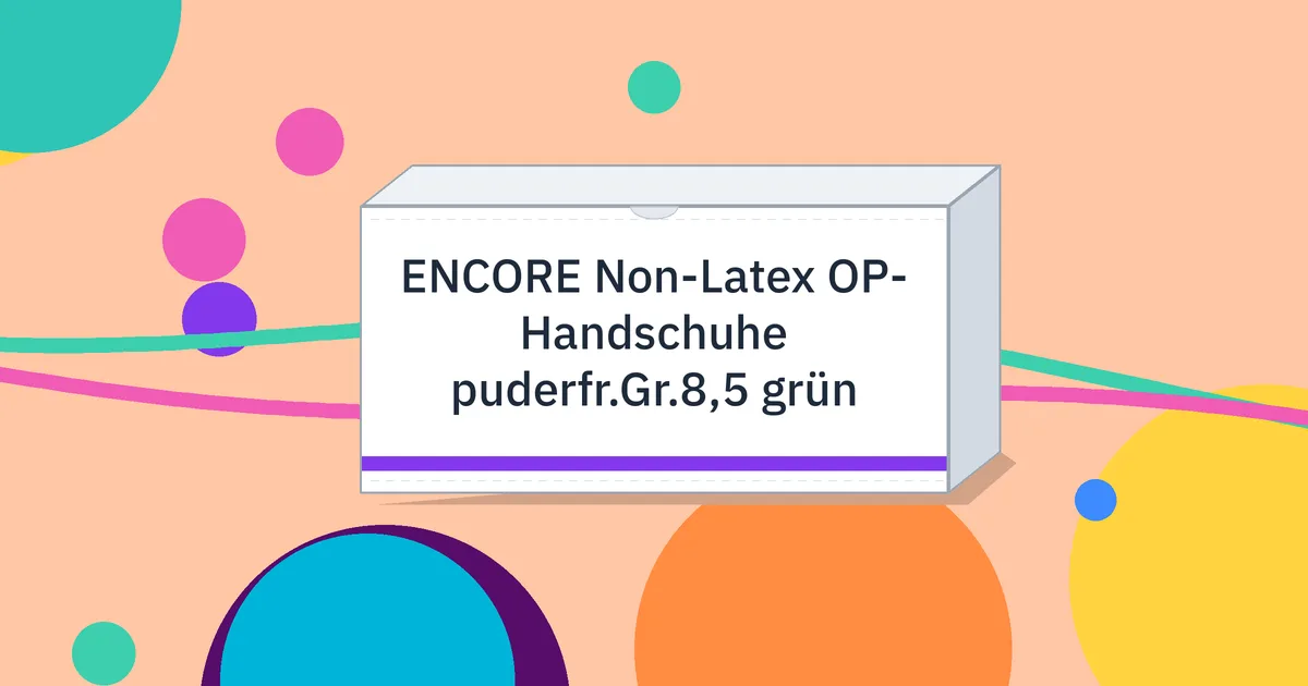 Symbolbild: Packung mit der Aufschrift ENCORE Non-Latex OP-Handschuhe puderfr.Gr.8,5 grün (PZN 13164341) – Verfügbarkeit und Bezug in Apotheken in Frankfurt am Main