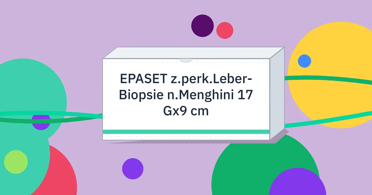Symbolbild: Packung mit der Aufschrift EPASET z.perk.Leber-Biopsie n.Menghini 17 Gx9 cm (PZN 16362142) – Verfügbarkeit und Bezug in Apotheken in Frankfurt am Main