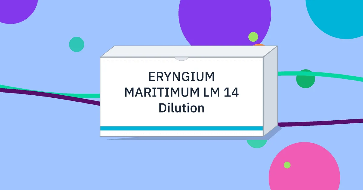 Symbolbild: Packung mit der Aufschrift ERYNGIUM MARITIMUM LM 14 Dilution (PZN 13479033) – Verfügbarkeit und Bezug in Apotheken in Frankfurt am Main