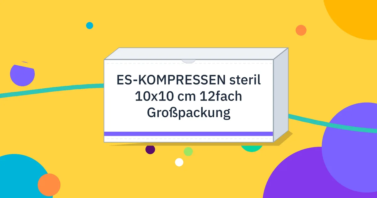 Symbolbild: Packung mit der Aufschrift ES-KOMPRESSEN steril 10x10 cm 12fach Großpackung (PZN 18394991) – Verfügbarkeit und Bezug in Apotheken in Frankfurt am Main