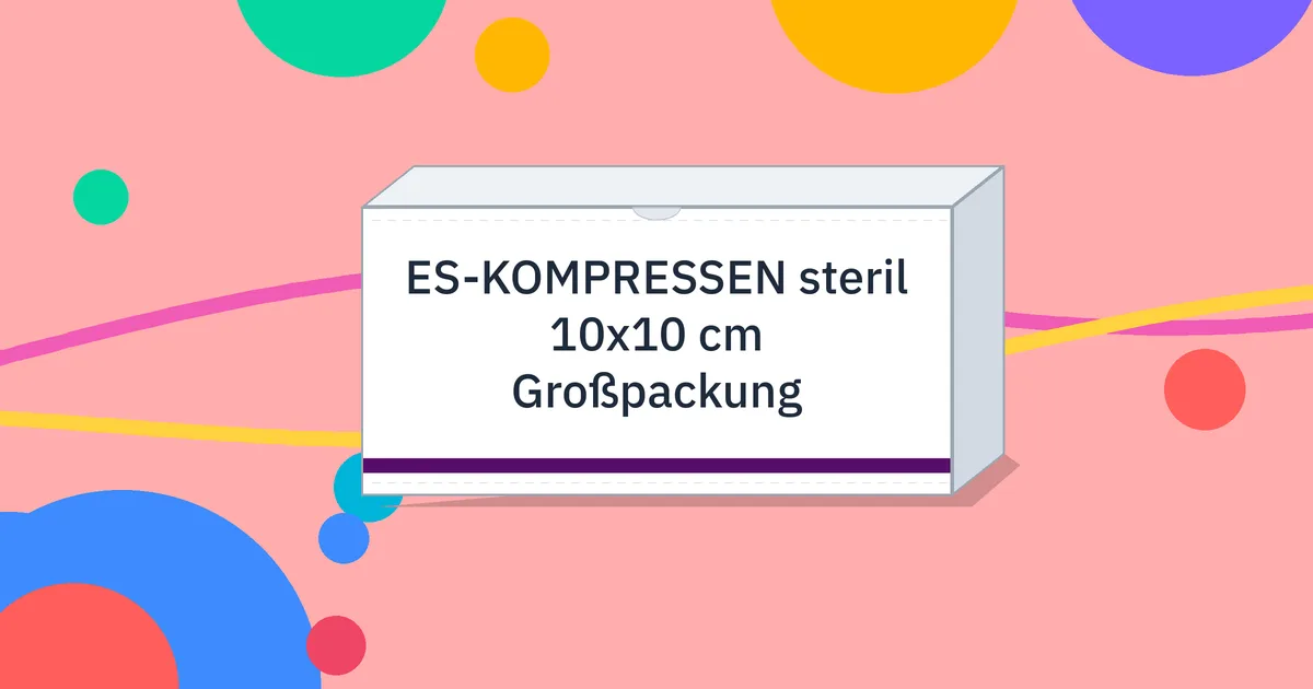 Symbolbild: Packung mit der Aufschrift ES-KOMPRESSEN steril 10x10 cm Großpackung (PZN 19700438) – Verfügbarkeit und Bezug in Apotheken in Frankfurt am Main
