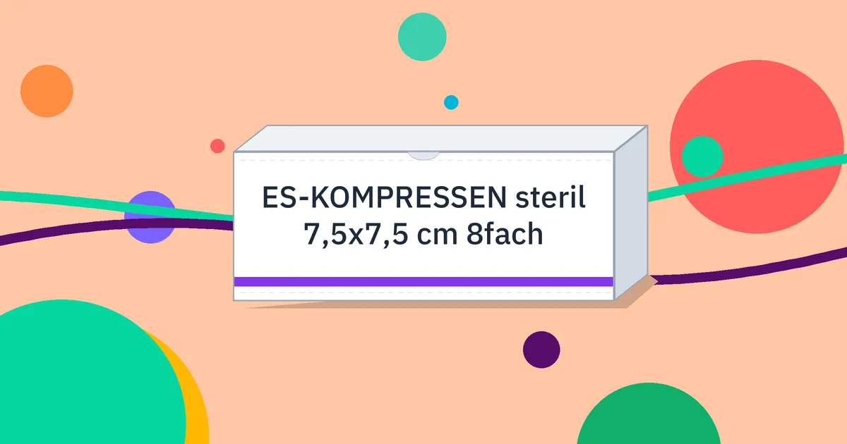 Symbolbild: Packung mit der Aufschrift ES-KOMPRESSEN steril 7,5x7,5 cm 8fach (PZN 11313699) – Verfügbarkeit und Bezug in Apotheken in Frankfurt am Main