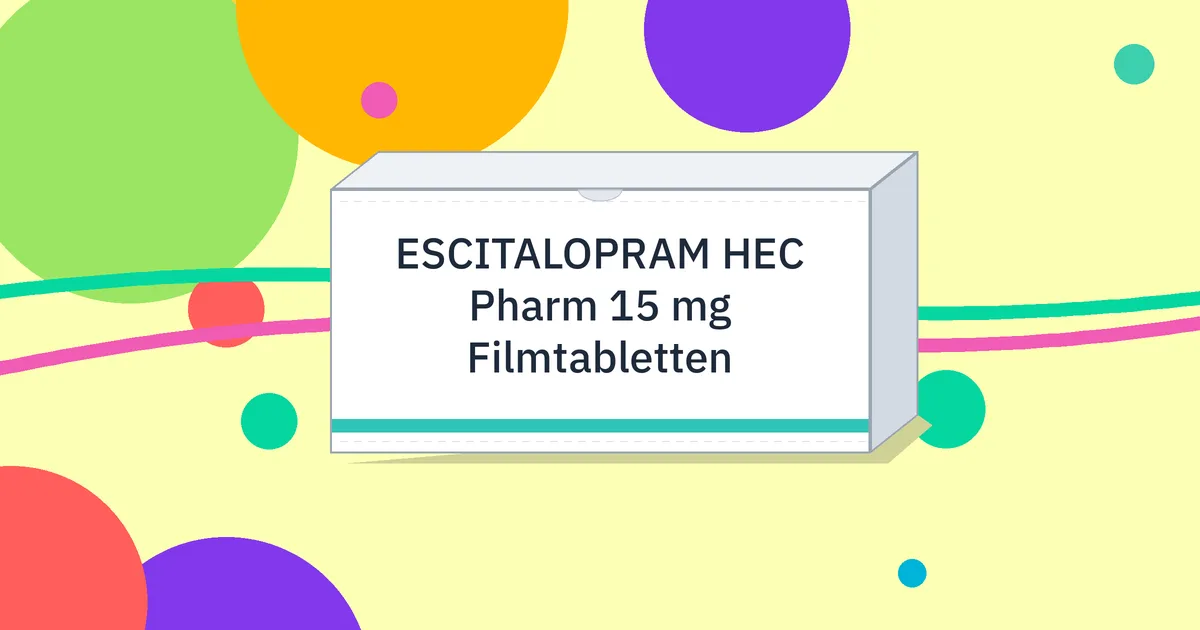 Symbolbild: Packung mit der Aufschrift ESCITALOPRAM HEC Pharm 15 mg Filmtabletten (PZN 18219644) – Verfügbarkeit und Bezug in Apotheken in Frankfurt am Main
