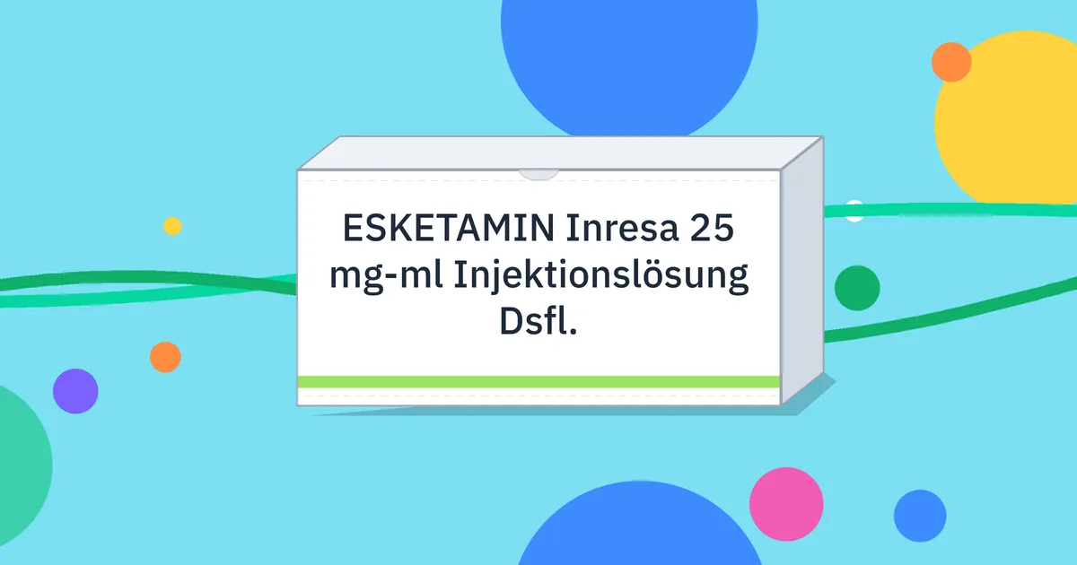 Symbolbild: Packung mit der Aufschrift ESKETAMIN Inresa 25 mg-ml Injektionslösung Dsfl. (PZN 16021234) – Verfügbarkeit und Bezug in Apotheken in Frankfurt am Main