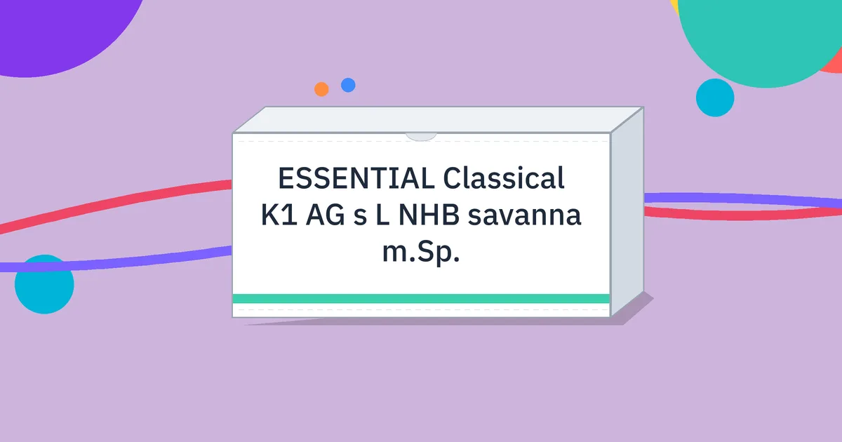 Symbolbild: Packung mit der Aufschrift ESSENTIAL Classical K1 AG s L NHB savanna m.Sp. (PZN 17002977) – Verfügbarkeit und Bezug in Apotheken in Frankfurt am Main