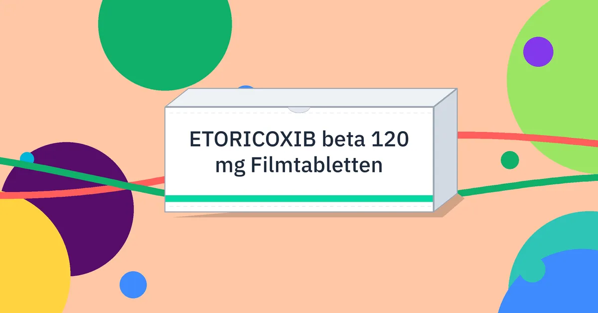Symbolbild: Packung mit der Aufschrift ETORICOXIB beta 120 mg Filmtabletten (PZN 12444357) – Verfügbarkeit und Bezug in Apotheken in Frankfurt am Main