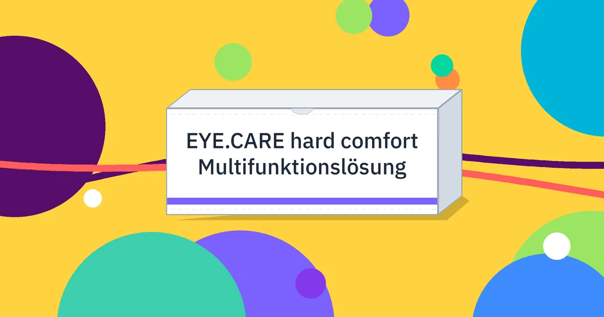 Symbolbild: Packung mit der Aufschrift EYE.CARE hard comfort Multifunktionslösung (PZN 20196287) – Verfügbarkeit und Bezug in Apotheken in Frankfurt am Main