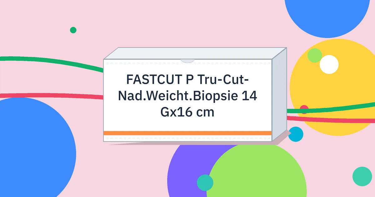Symbolbild: Packung mit der Aufschrift FASTCUT P Tru-Cut-Nad.Weicht.Biopsie 14 Gx16 cm (PZN 19734779) – Verfügbarkeit und Bezug in Apotheken in Frankfurt am Main