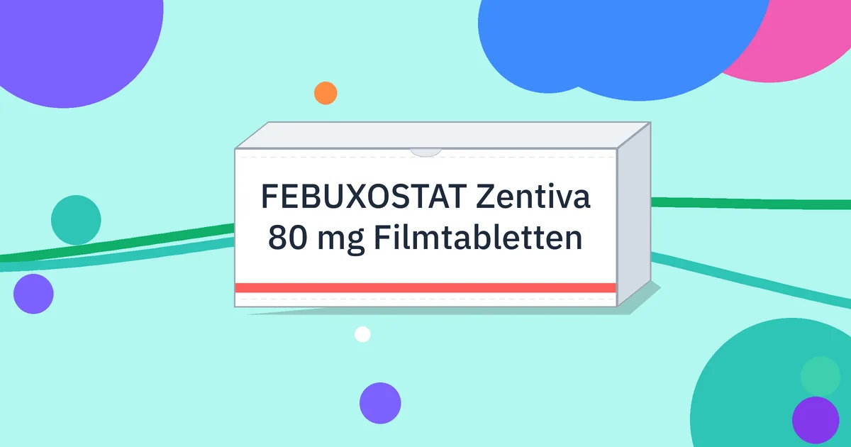 Symbolbild: Packung mit der Aufschrift FEBUXOSTAT Zentiva 80 mg Filmtabletten (PZN 14313352) – Verfügbarkeit und Bezug in Apotheken in Frankfurt am Main