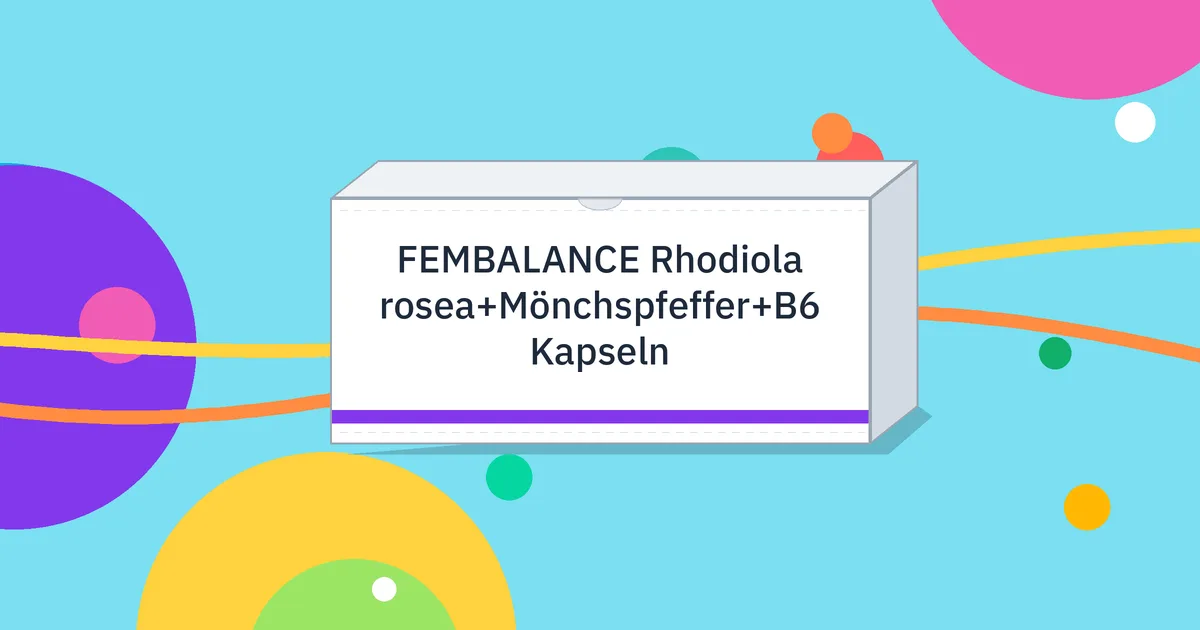 Symbolbild: Packung mit der Aufschrift FEMBALANCE Rhodiola rosea+Mönchspfeffer+B6 Kapseln (PZN 20298734) – Verfügbarkeit und Bezug in Apotheken in Frankfurt am Main